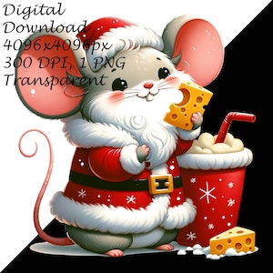 Santa Claus Mouse Clipart PNG - Christmas Digital Design for T-shirts ...