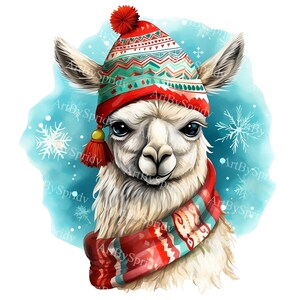 Festive Christmas Llama PNG Clipart With Santa Hat&scarf,cute Holiday ...