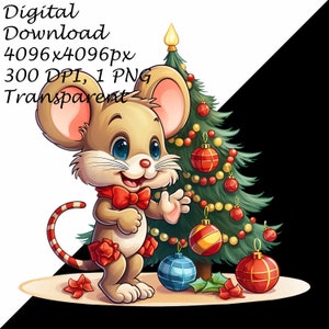 Christmas Mouse PNG Clipart Bundle|cute Holiday Illustrations|xmas ...