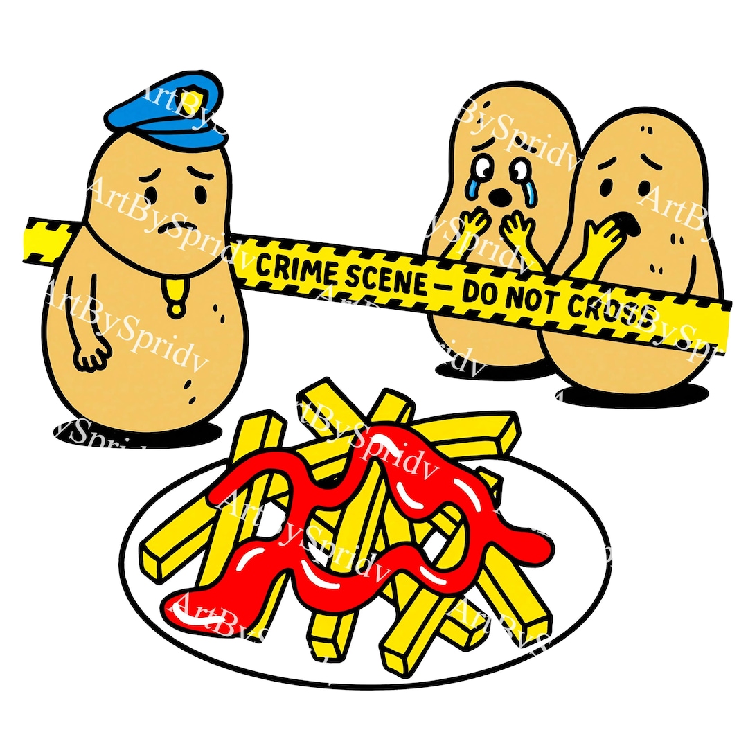 Potato Crime Scene With Fries PNG Clipart - Funny Food Pun Cartoon ...