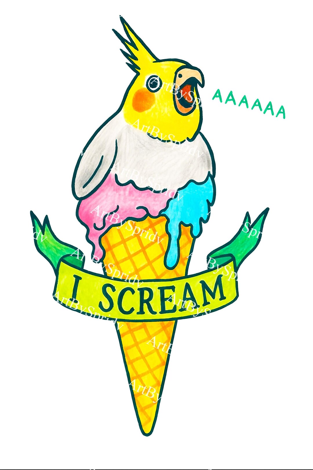 Funny Cockatiel I Scream Ice Cream PNG | Screaming Bird Cone Pun ...
