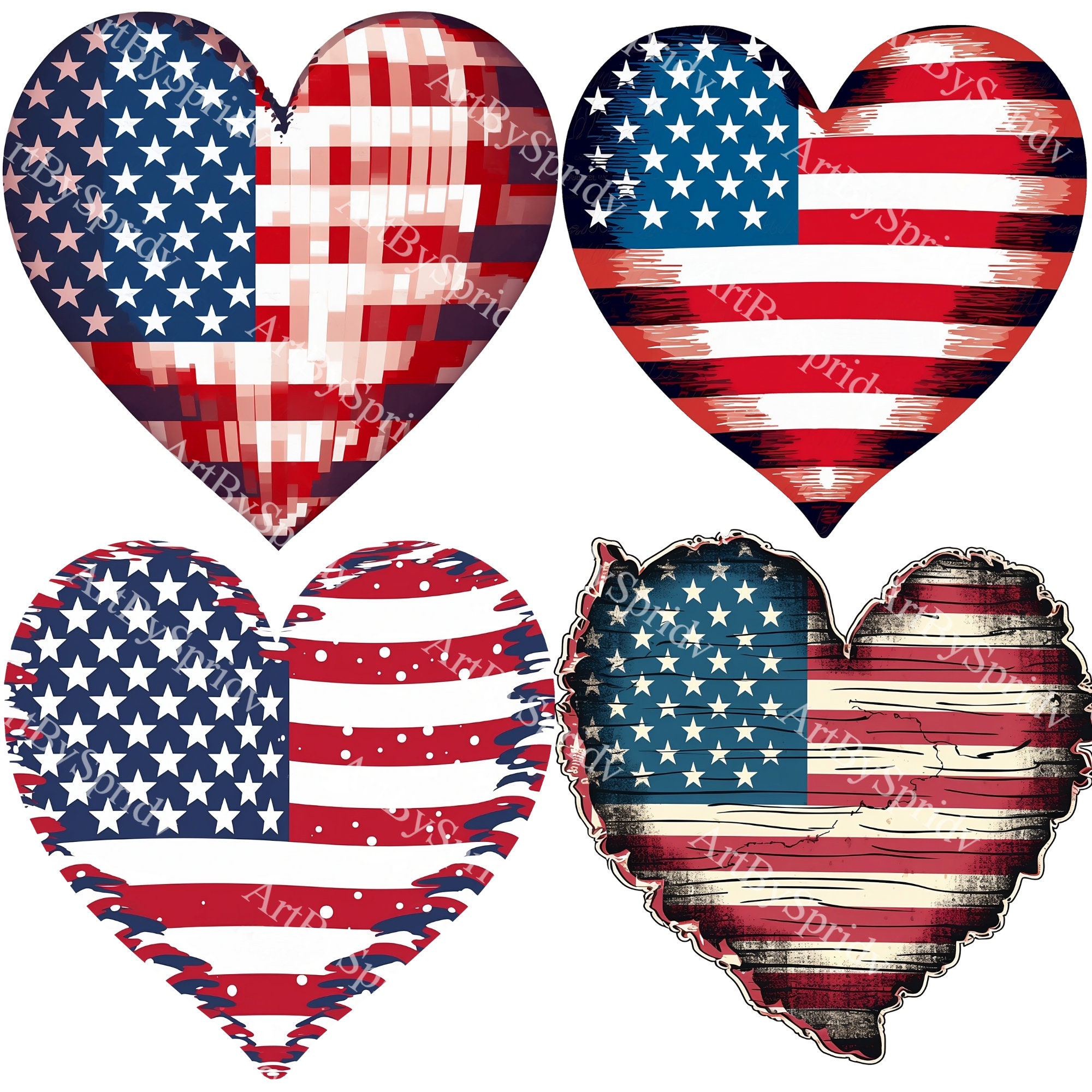 American Flag Heart PNG Clipart Bundle | Patriotic Heart for DTG T ...