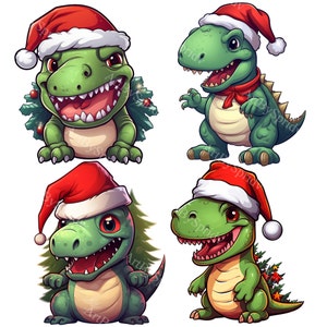 4 Pack T-rex Christmas Dinosaur With Santa Hat Transparent PNG Clipart ...