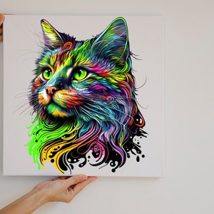 Vibrant Neon Cat Clipart, Colorful Day-glo Cat Illustration PNG for T ...