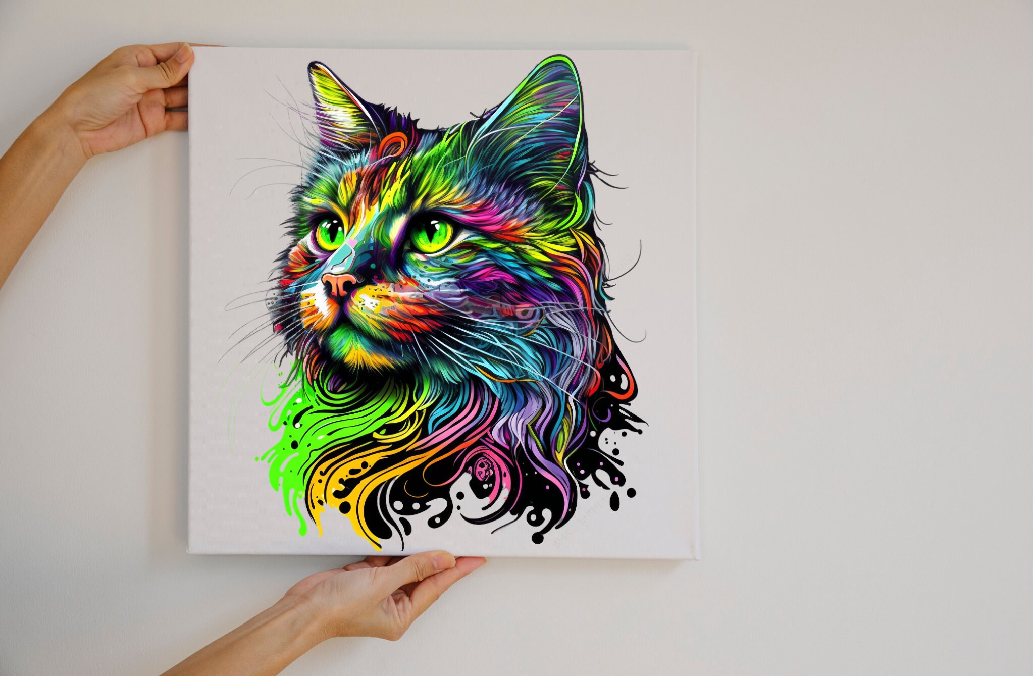 Vibrant Neon Cat Clipart, Colorful Day-glo Cat Illustration PNG for T ...