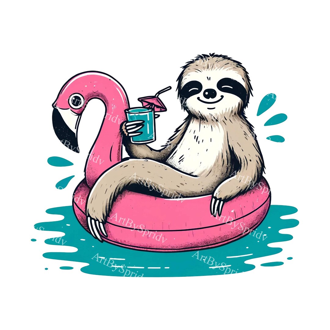 Adorable Sloth on Pink Flamingo Float PNG Clipart | Cute Summer Pool ...