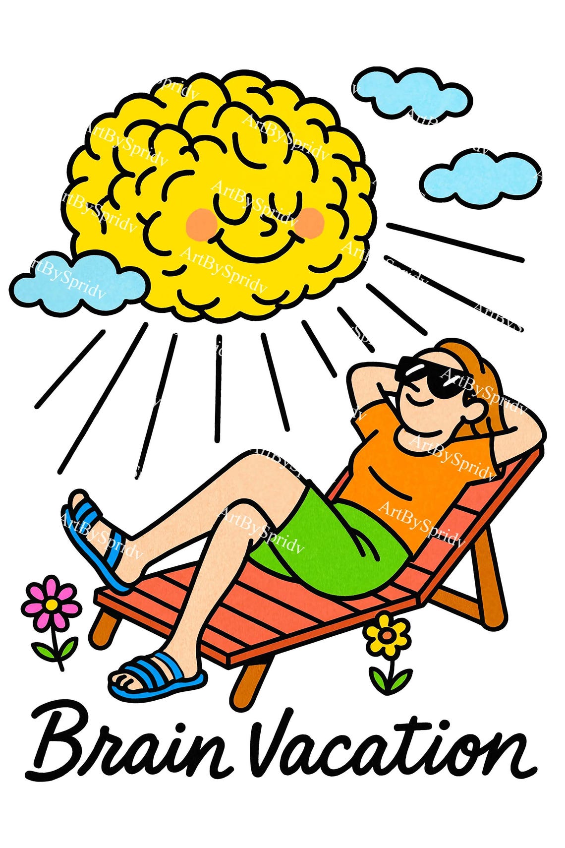 Brain Vacation PNG, Funny Mental Health Sunshine Art, Relaxed Brain ...