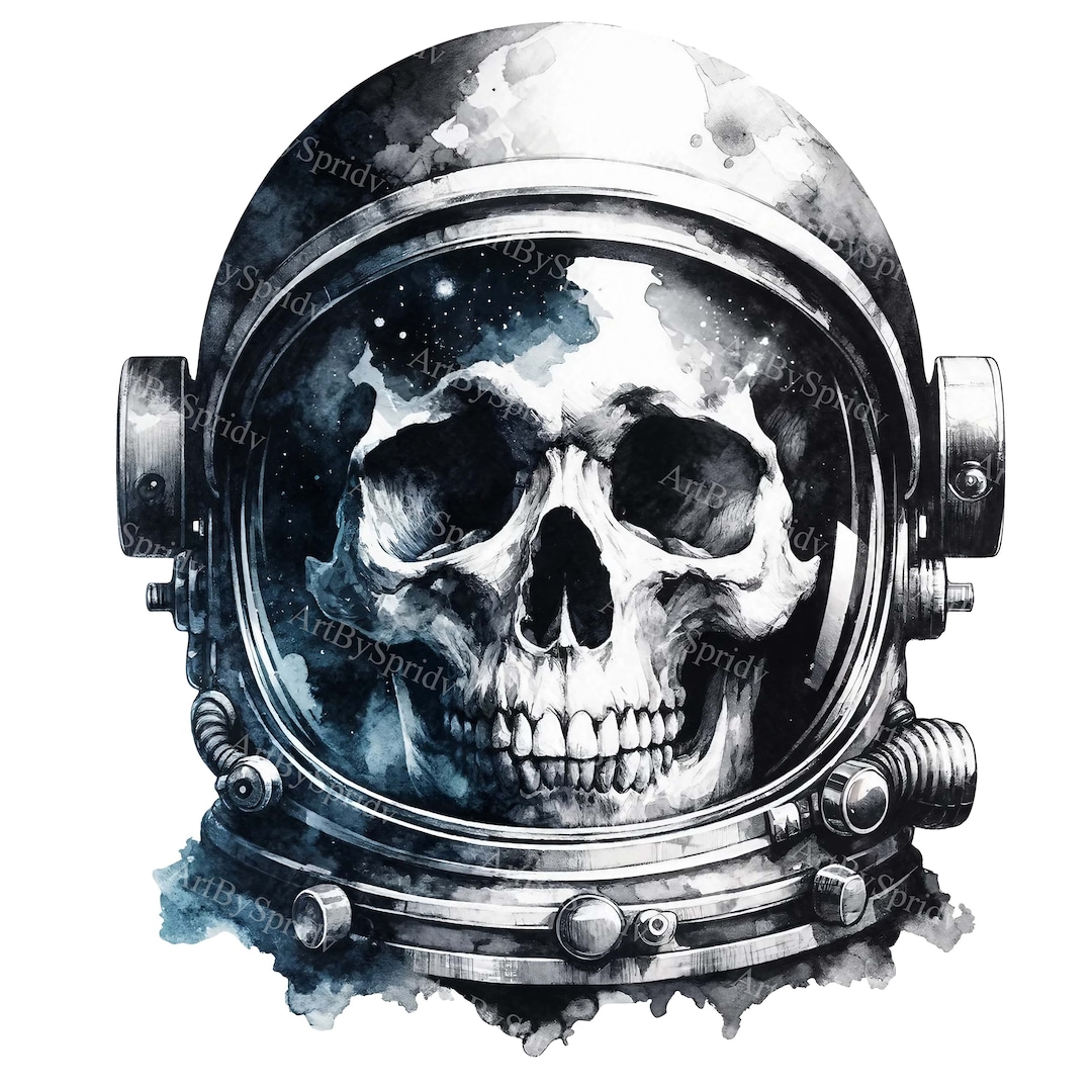 Vintage Astronaut Skull Clipart, Space Helmet Bone Illustration PNG ...