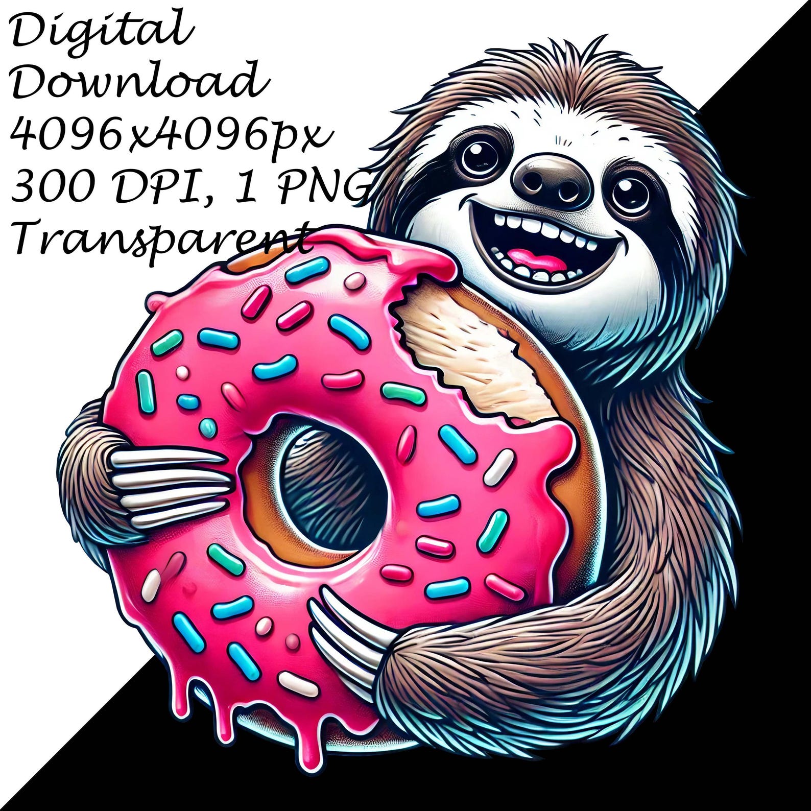 Sloth Holding Pink Frosted Donut PNG Clipart, Cute Animal Illustration ...