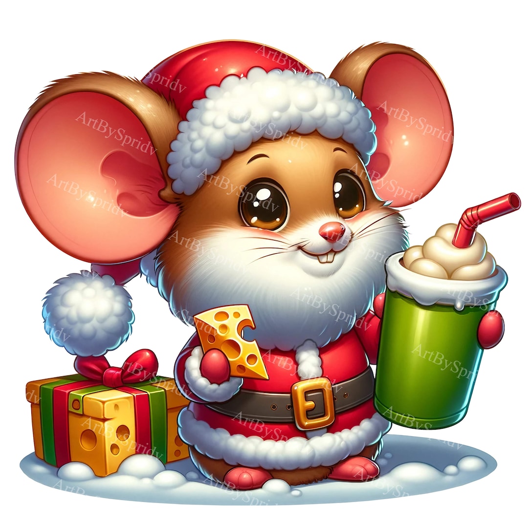 Christmas Mouse Clipart | Santa Hat Mouse Illustration | Holiday ...