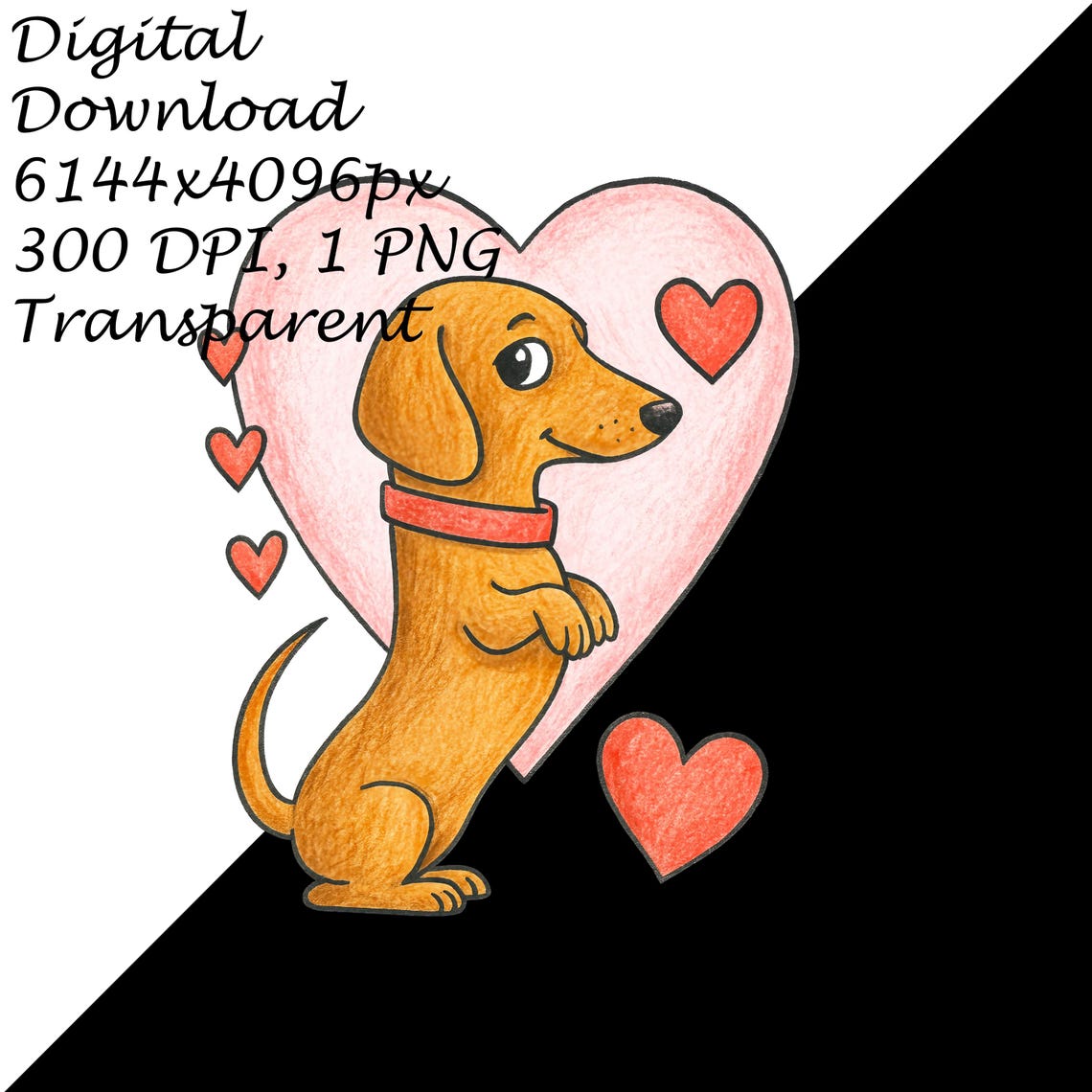 Cute Dachshund Valentine PNG Clipart - Doxie With Hearts Transparent ...