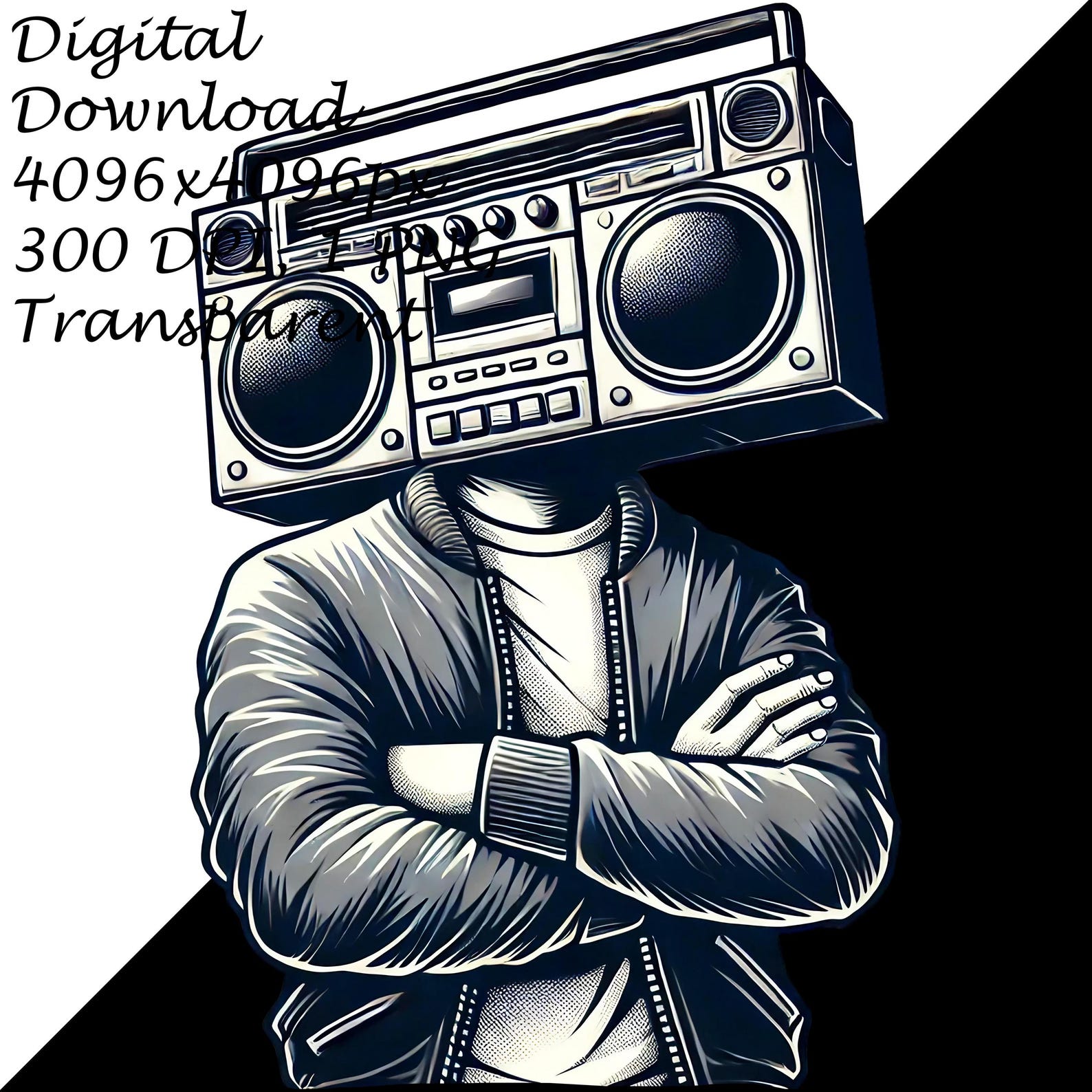 Cool Boombox Head PNG Clipart, Retro Music Vibes Hipster Digital ...