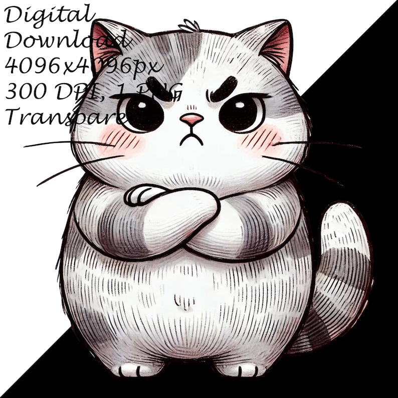 Grumpy Chubby Cat PNG Clipart, Angry Cute Fat Kitten Illustration ...