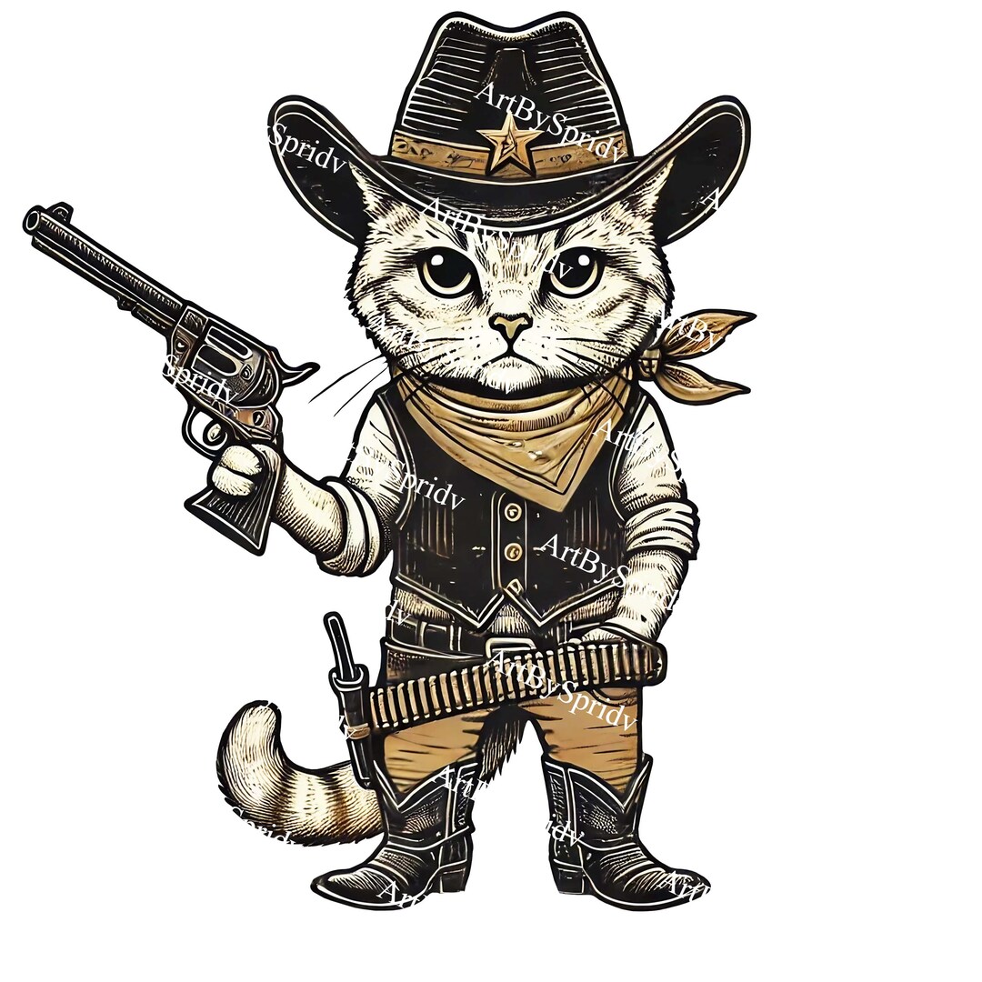 Vintage Cowboy Cat PNG | Wild West Sheriff Cat Illustration | Western ...