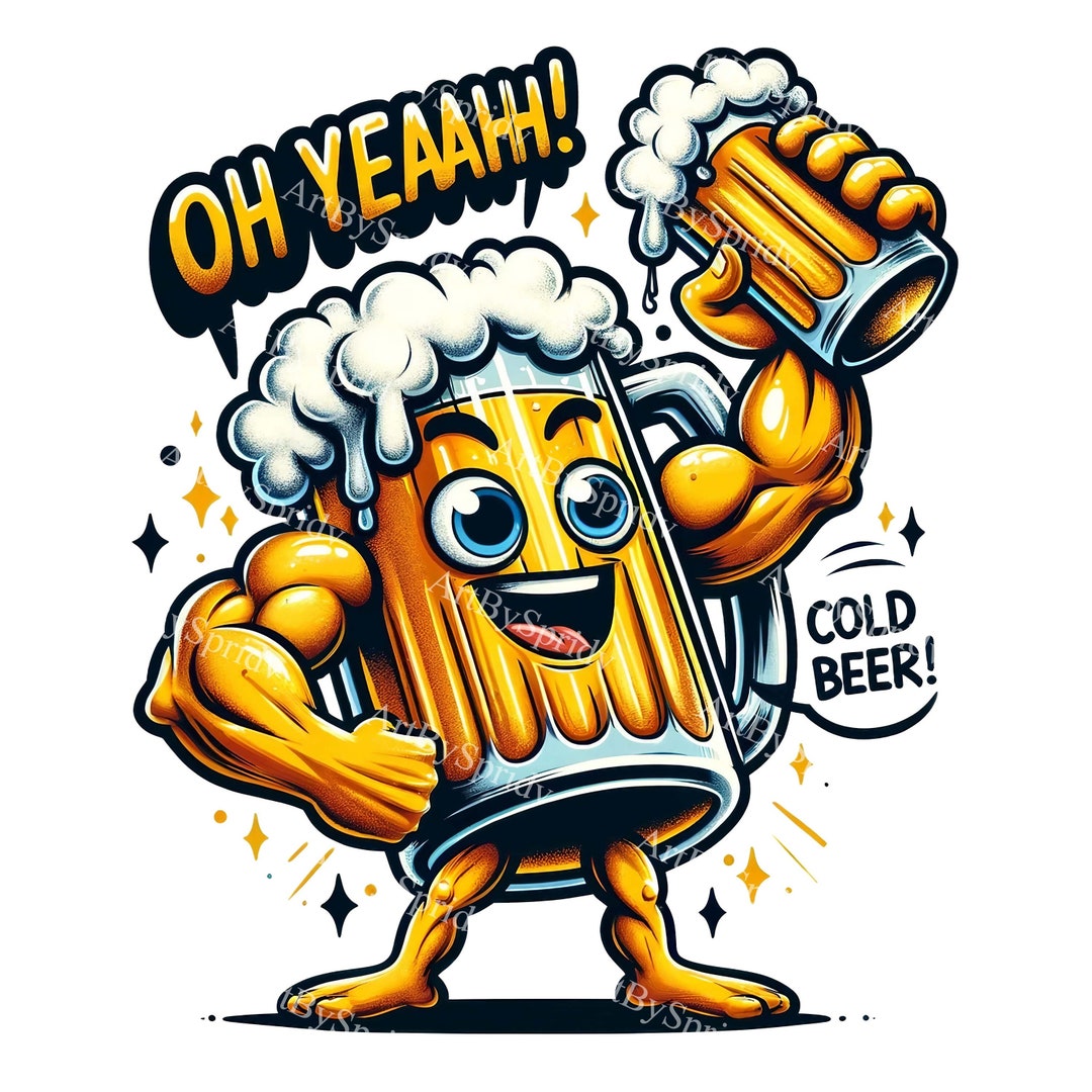 Muscular Beer Mug Clipart, Cheerful Brew Illustration, Digital Download ...