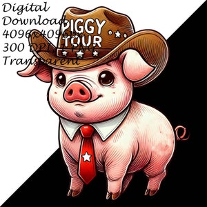 Adorable Pig PNG Clipart - Cute Piggy Tour Cowboy Hat, Digital Download ...