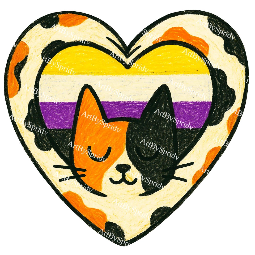 Nonbinary Pride Cat Heart PNG, Cute Cat With Nonbinary Flag Colors ...