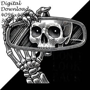 Don’t Look Back Skeleton PNG, Gothic Skull Rearview Mirror Transparent ...