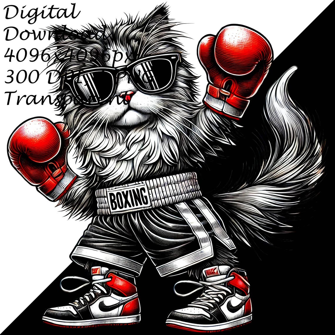 Cool Boxing Cat Clipart - Tough Fighter Cat PNG - Funny Athletic Kitty ...