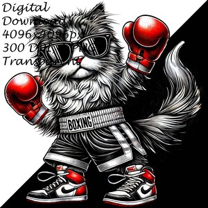 Cool Boxing Cat Clipart - Tough Fighter Cat PNG - Funny Athletic Kitty ...