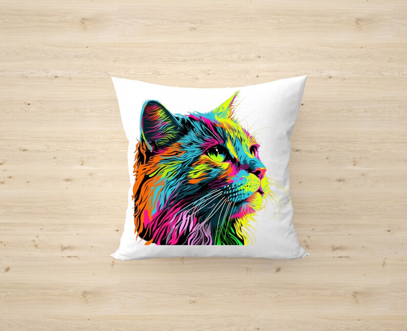 Day-glo Neon Cat Clipart, Colorful Psychedelic Cat PNG Illustration for ...
