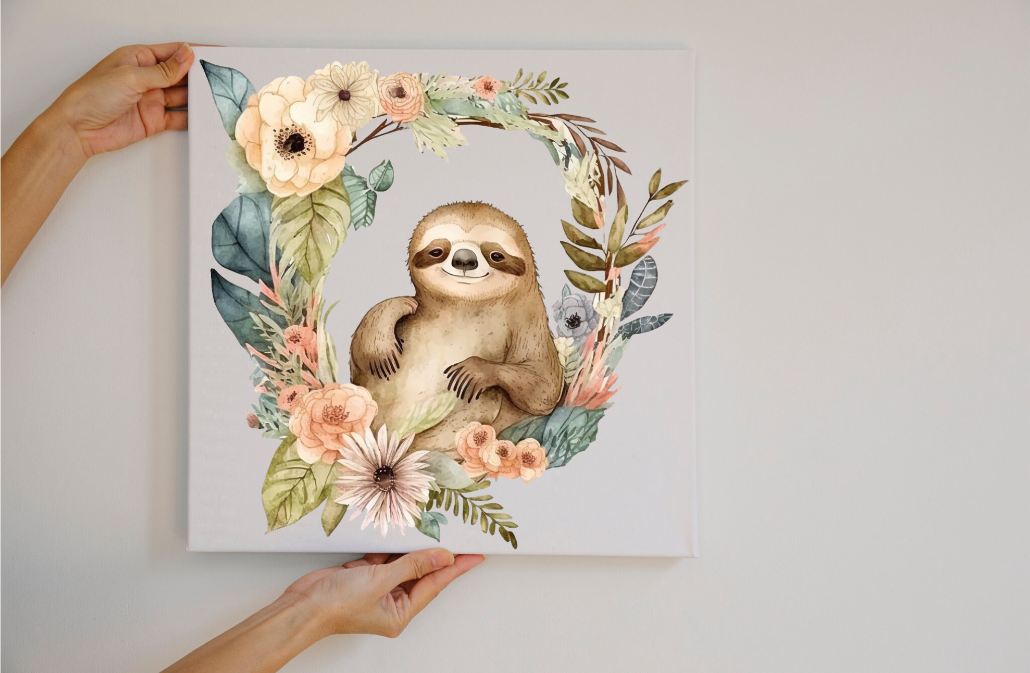 Watercolor Floral Sloth PNG Cute Cartoon Transparent Clipart - Etsy