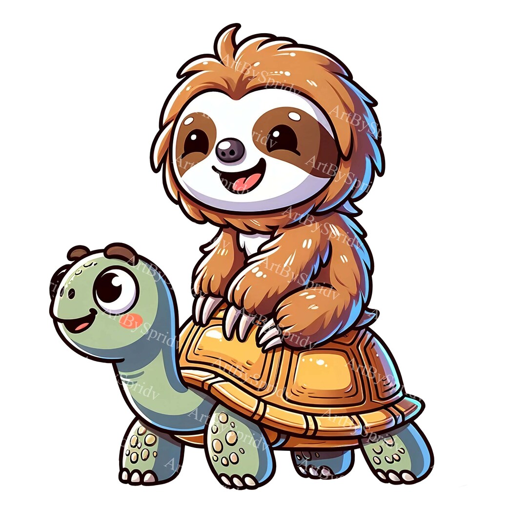 Cute Sloth and Tortoise Clipart - Digital PNG for T-shirt, Mug ...