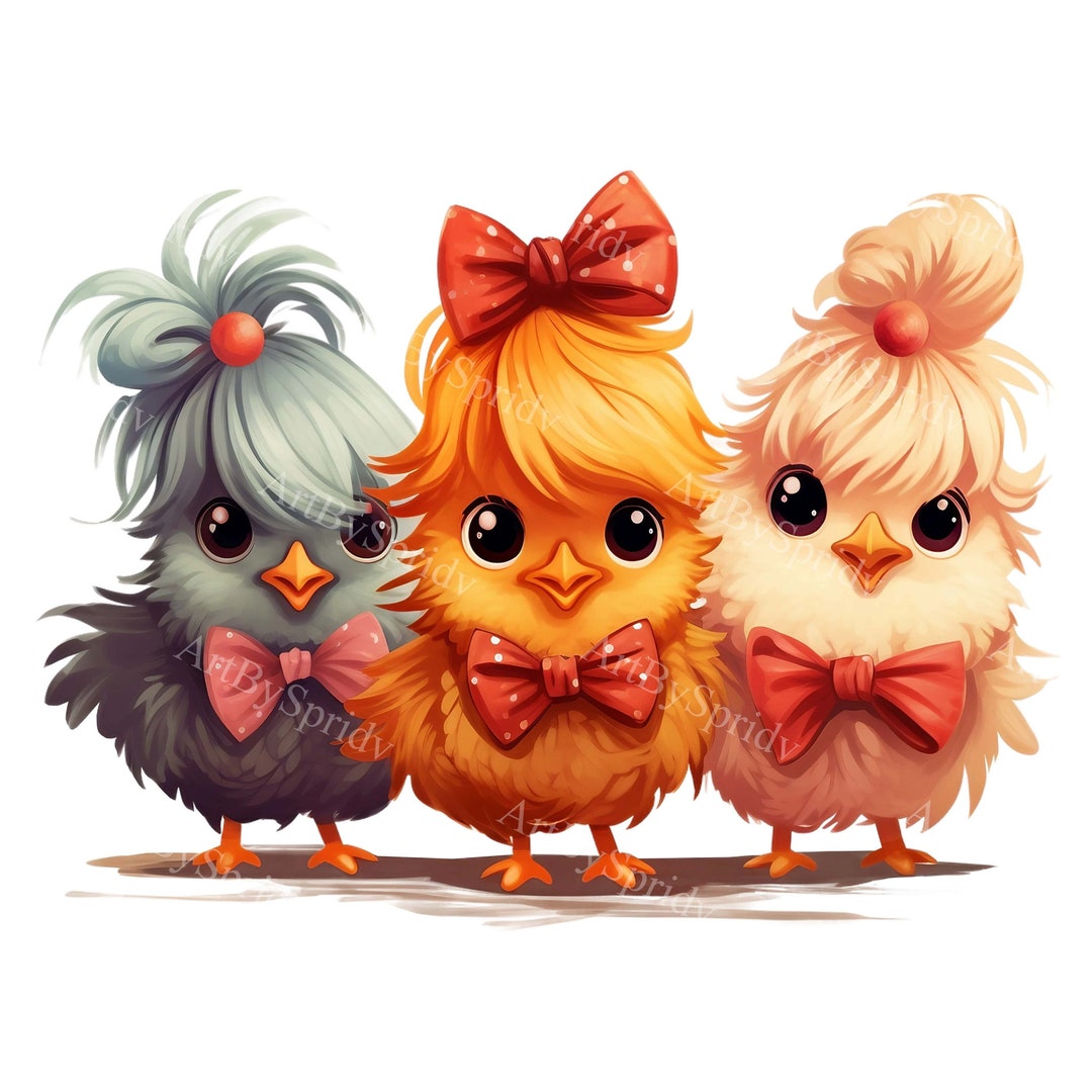 Charming Chick Cliparts - Adorable Illustrated Chickens With Bows PNG ...