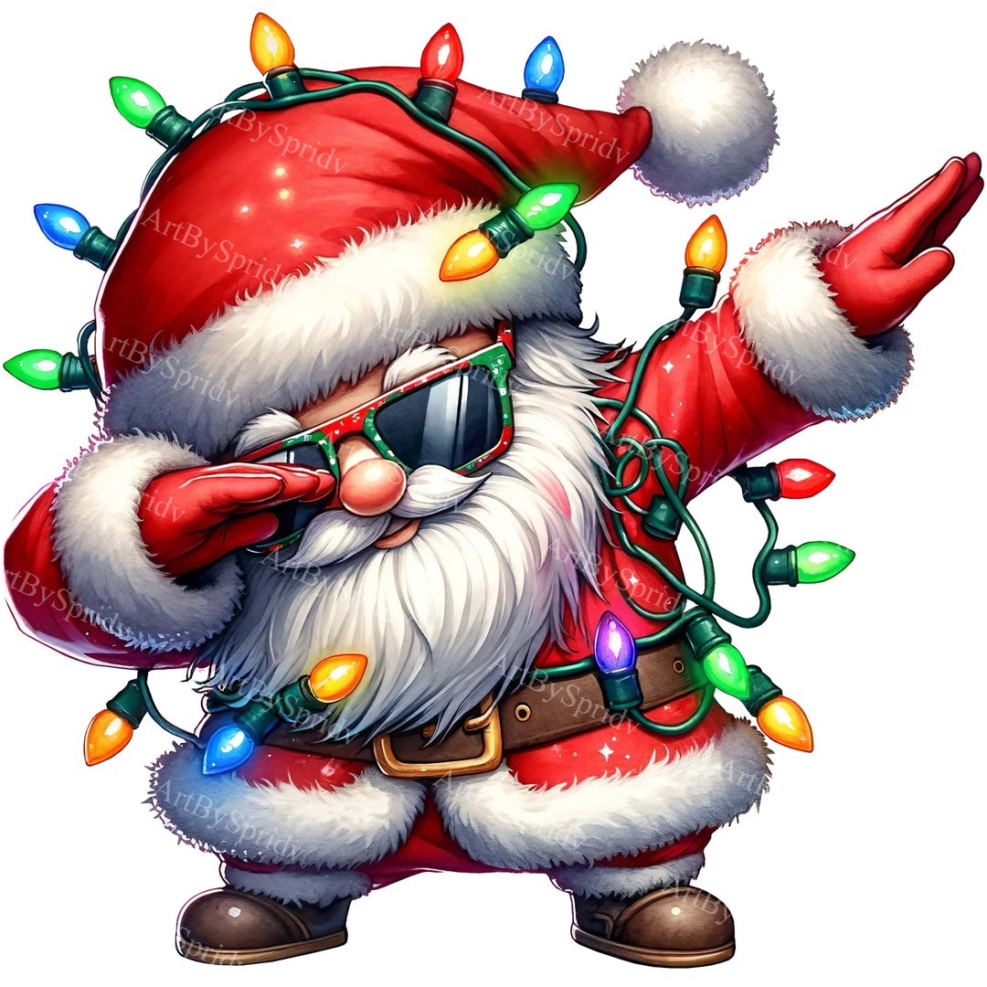 Dabbing Santa Claus Clipart With Xmas Lights Digital PNG for DTG, T ...