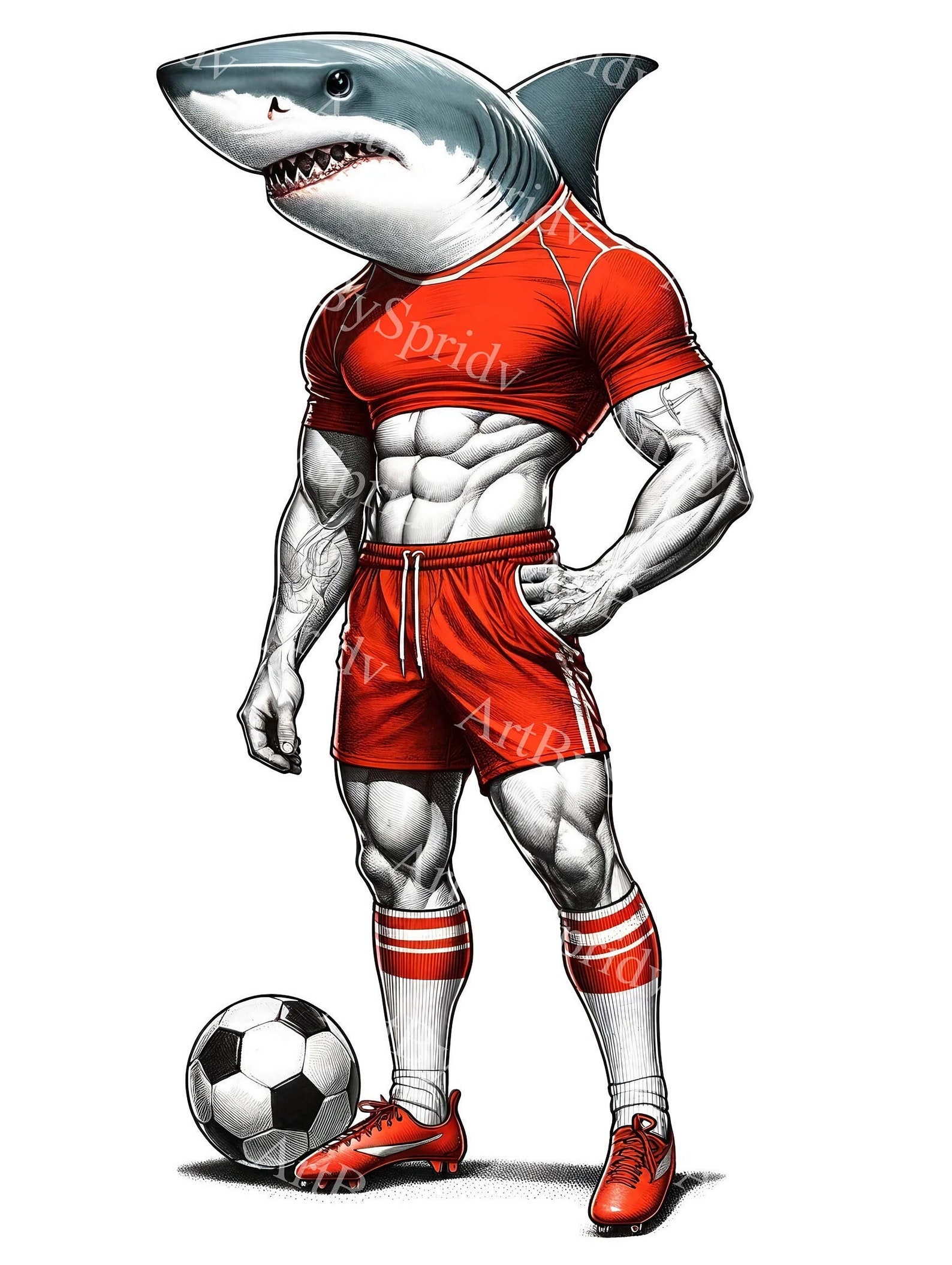 Shark Soccer Player Clipart Muscular Shark Digital PNG, Sports Fish ...