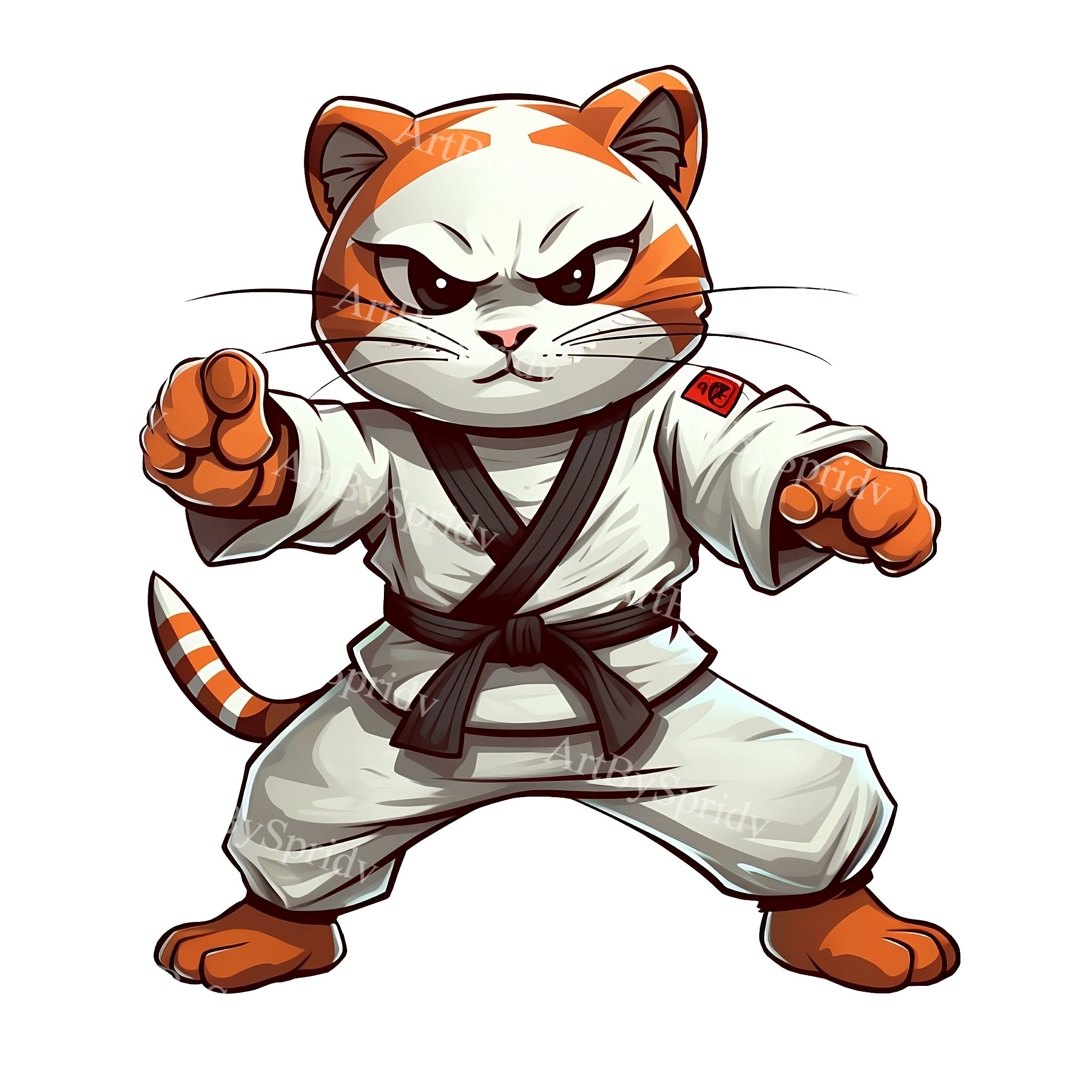Karate Cat Clipart, Martial Arts Cat in Gi With Black Belt, Transparent ...