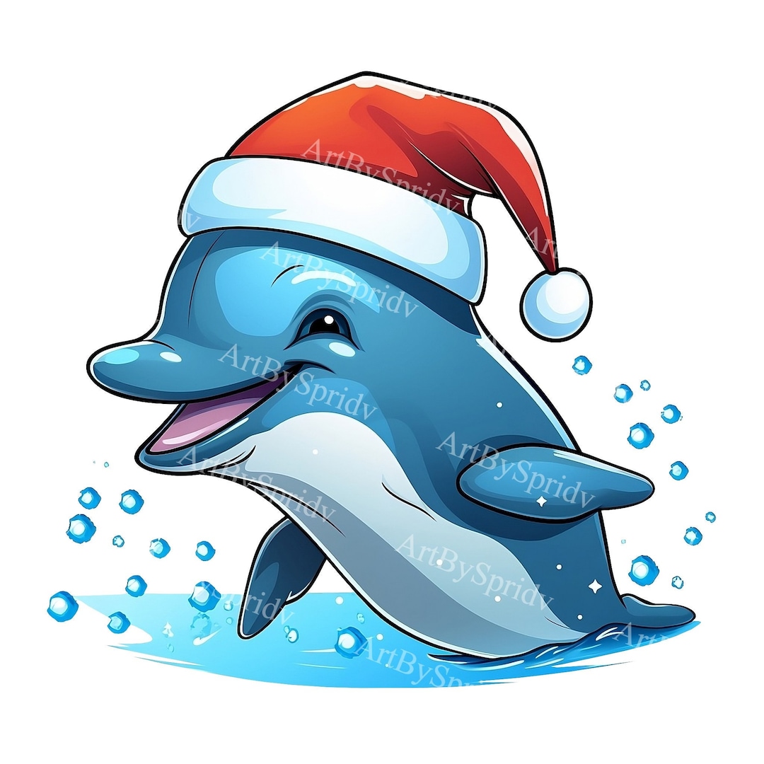 Christmas Dolphin With Santa Hat Transparent PNG Clipart,kids/adult ...