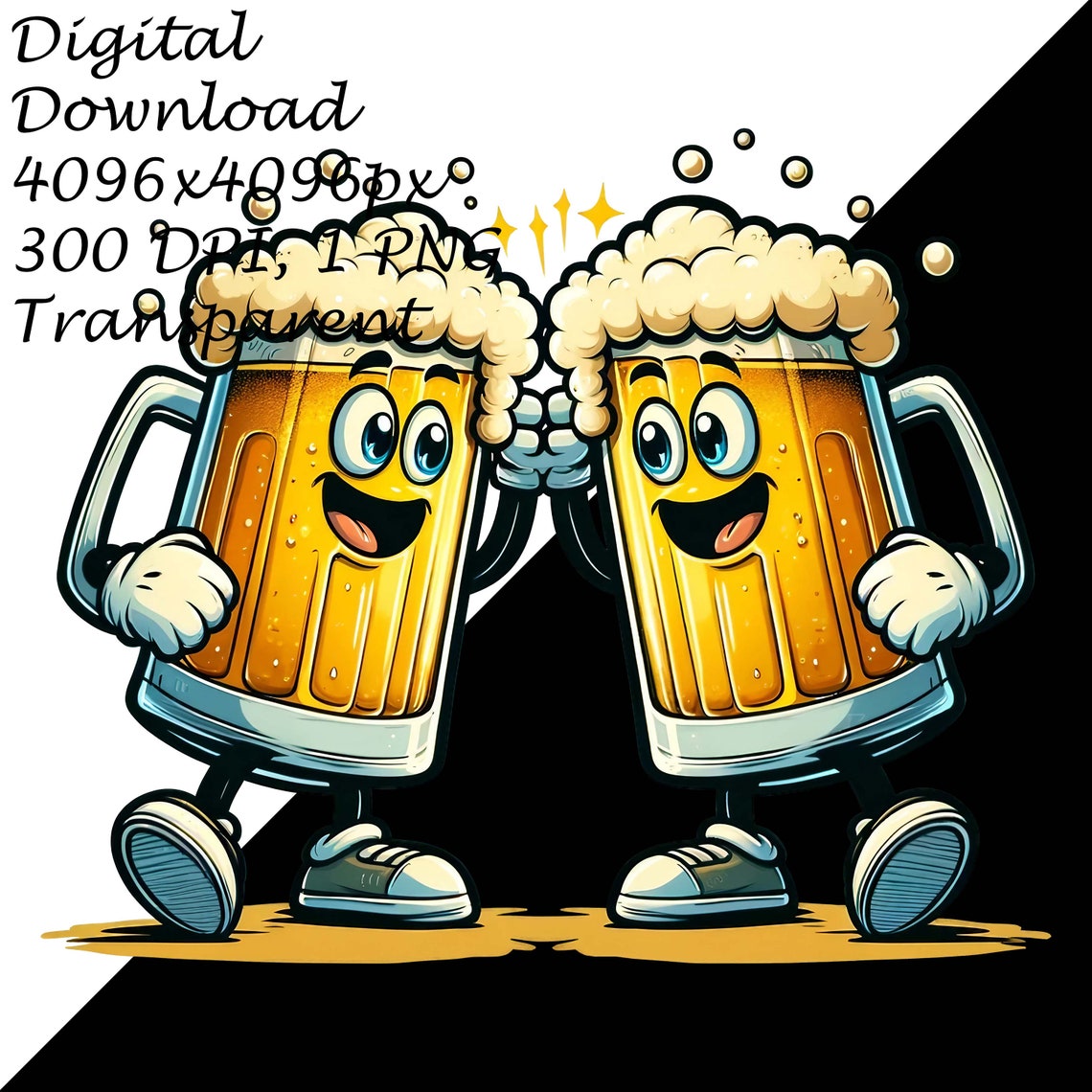 Cheerful Beer Mug Cliparts – Toasting Beer Glasses Digital PNG | Party ...