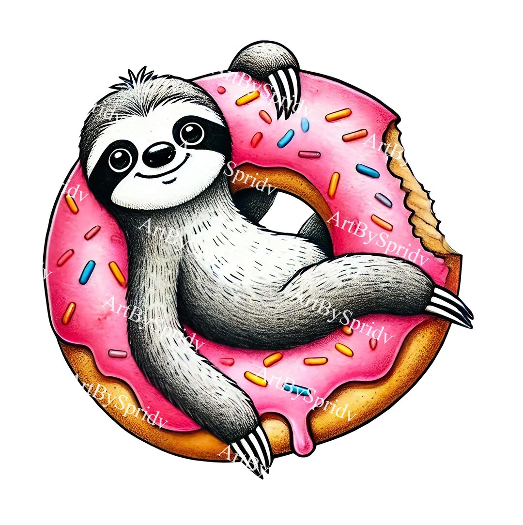 Cute Sloth With Pink Donut PNG Clipart, Lazy Sloth in Sprinkle Doughnut ...