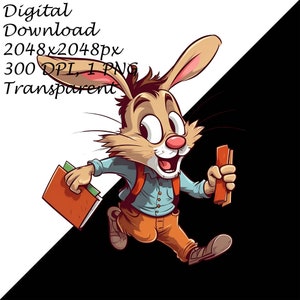 Bunny PNG Clipart, Back to School Rabbit With Books, Cute Running Bunny ...