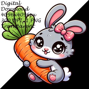 Watercolor Bunny Clipart With Bow & Carrot - Cute Rabbit Digital PNG ...