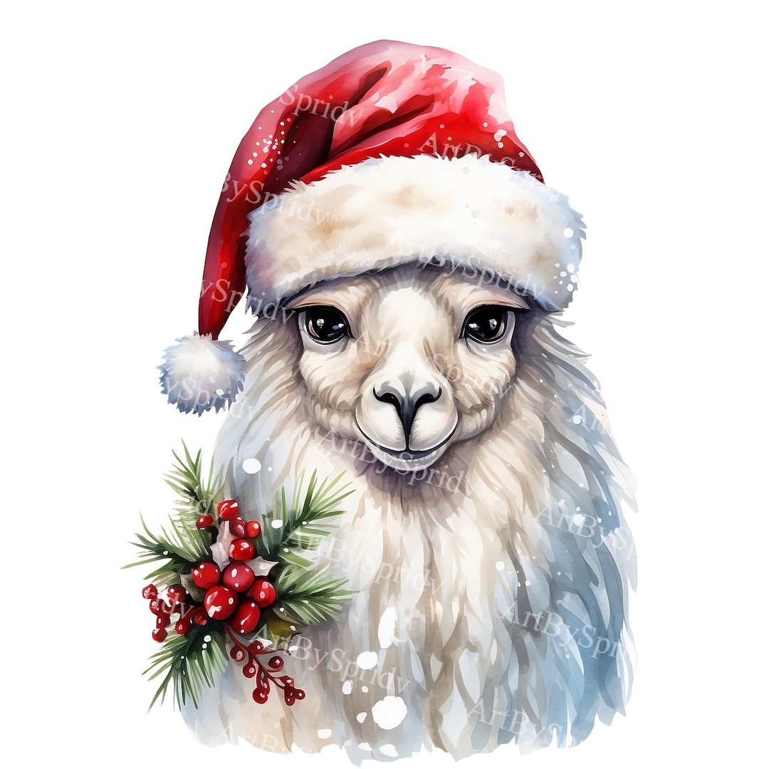 Christmas Llama Clipart PNG | Festive Llama With Santa Hat | Holiday ...