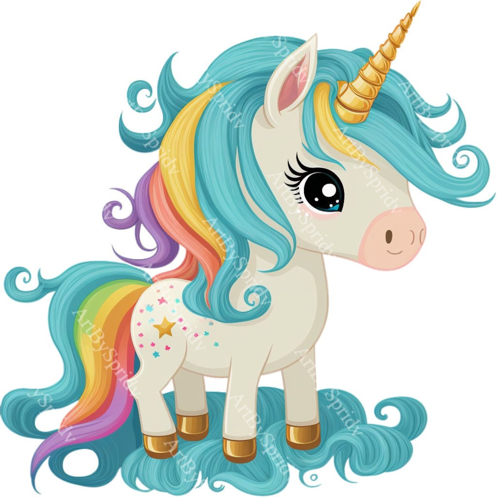 Unicorn PNG Transparent Clipart Kids Cartoon Designprintable - Etsy
