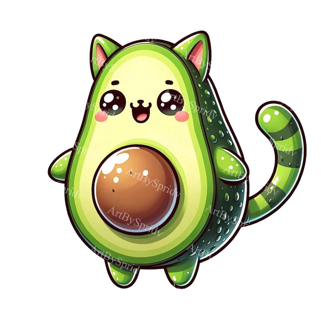 Avocado Cat Clipart - Whimsical Avocado Kitty PNG for Sublimation, DIY ...