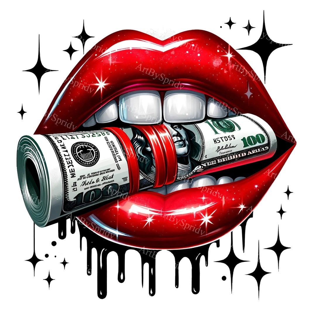 100 Dollar Bill Lips Clipart - Glossy Lips & Money PNG, Digital ...