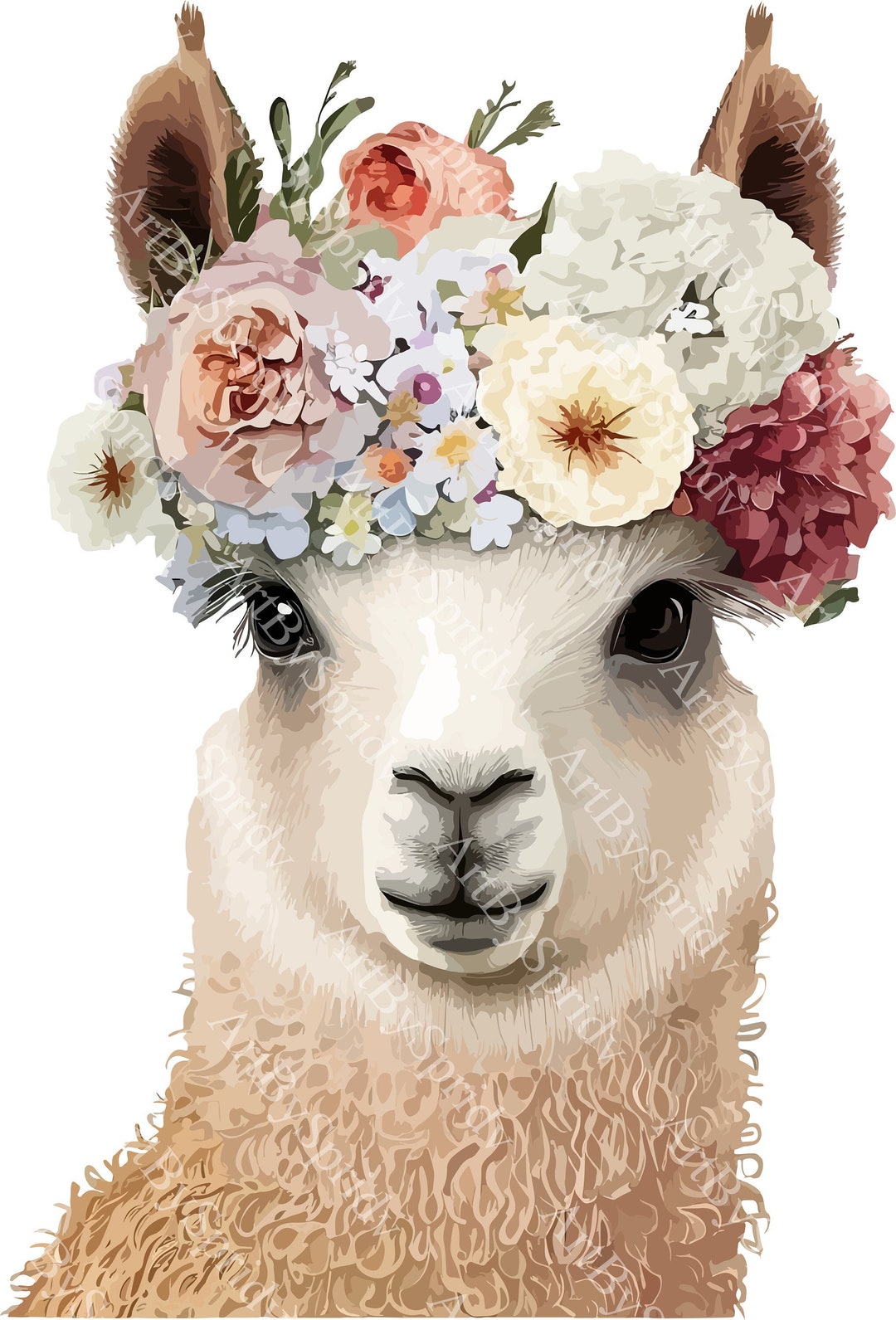 Watercolor Floral Llama Clipart Transparent PNG, Boho Llama With Flower ...
