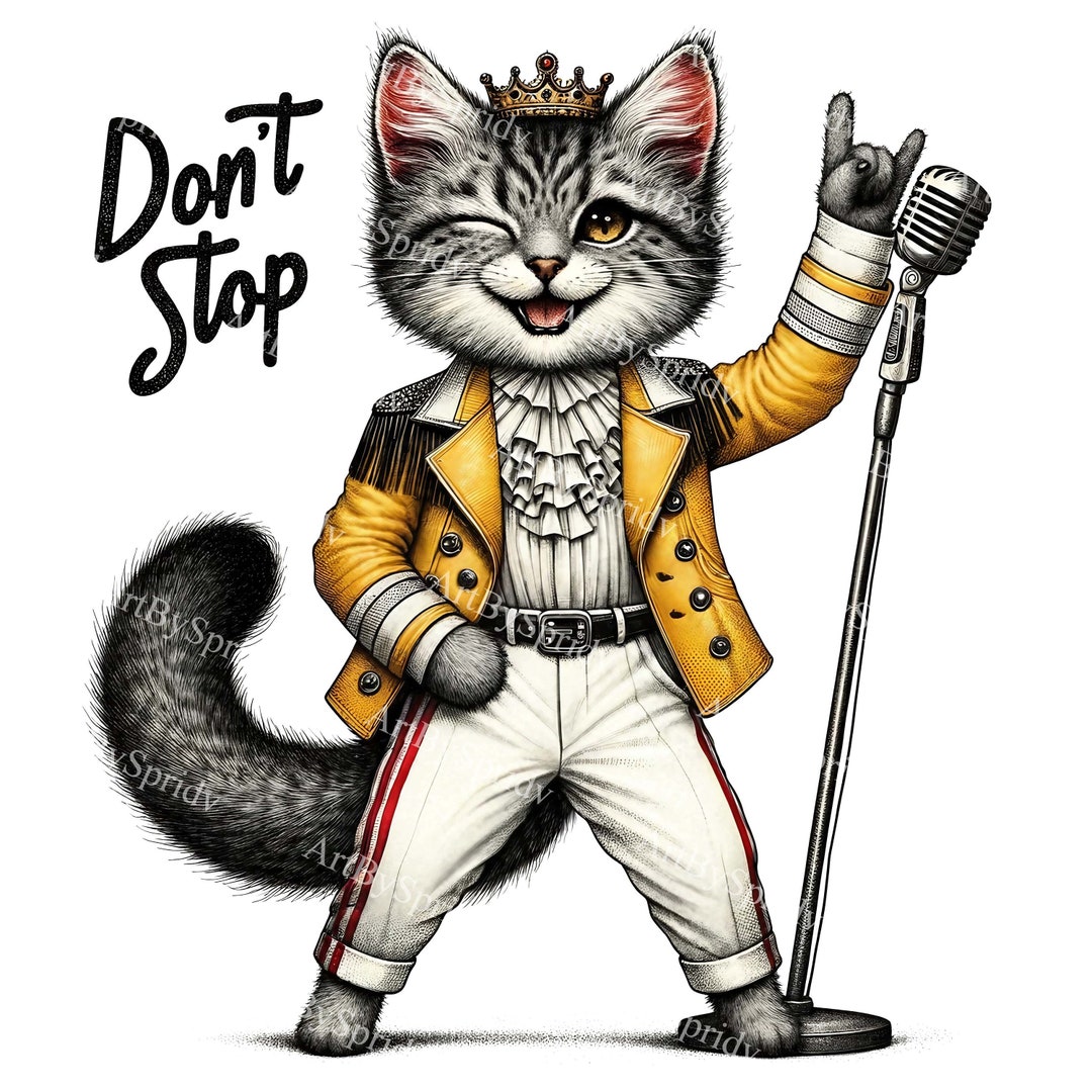 Rockstar Cat Digital Clipart - Sublimation PNG Design, Musical Feline ...