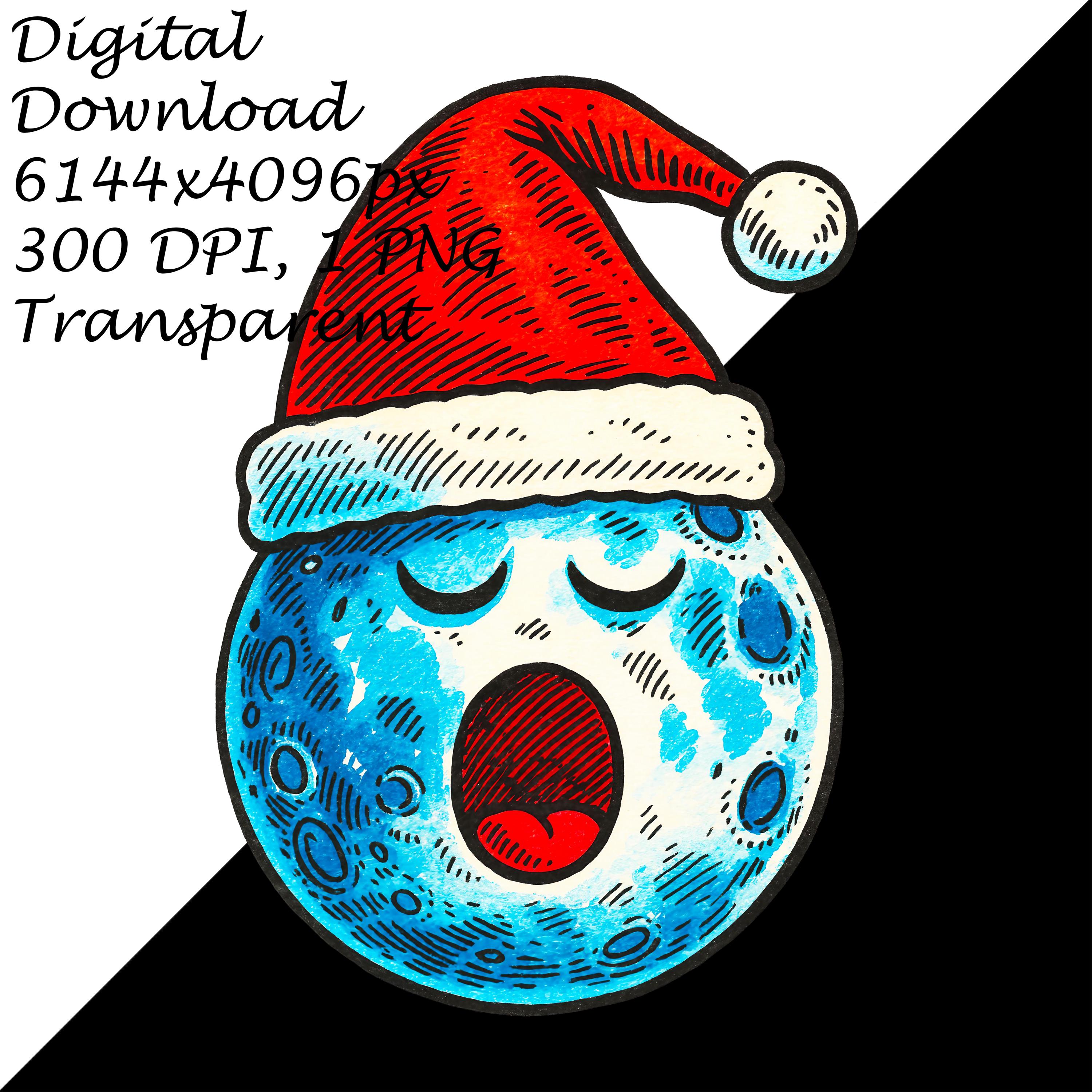 Cute Yawning Moon With Santa Hat Clipart, Christmas Cartoon Moon PNG ...