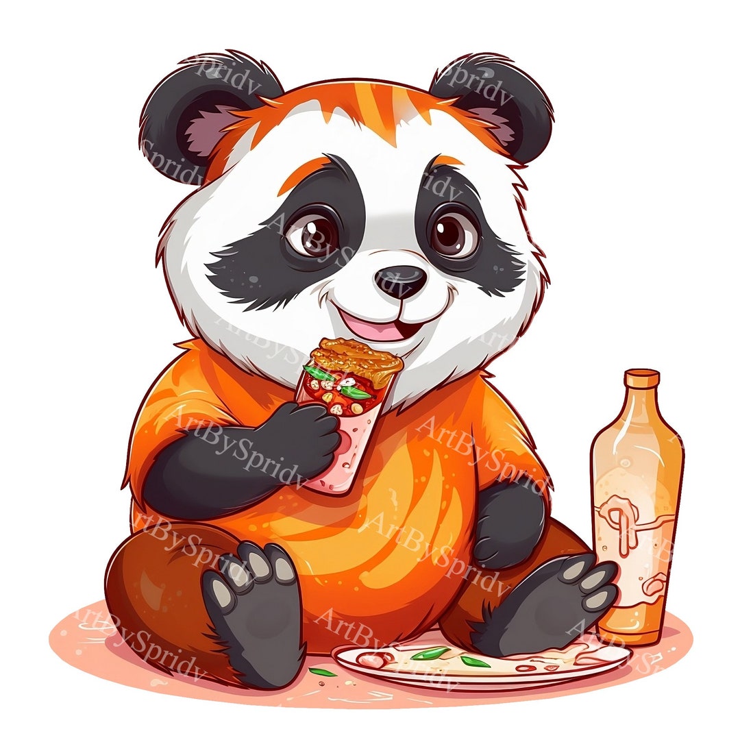 Adorable Panda Eating a Sandwich Clipart High-quality Transparent PNG ...