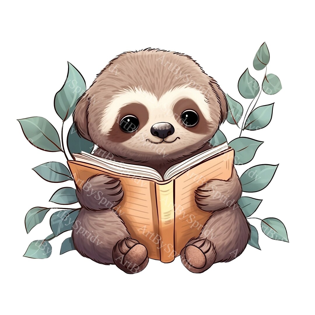 Sloth Reading Book PNG Clipart,transparent Forest Floral Animal Lover ...