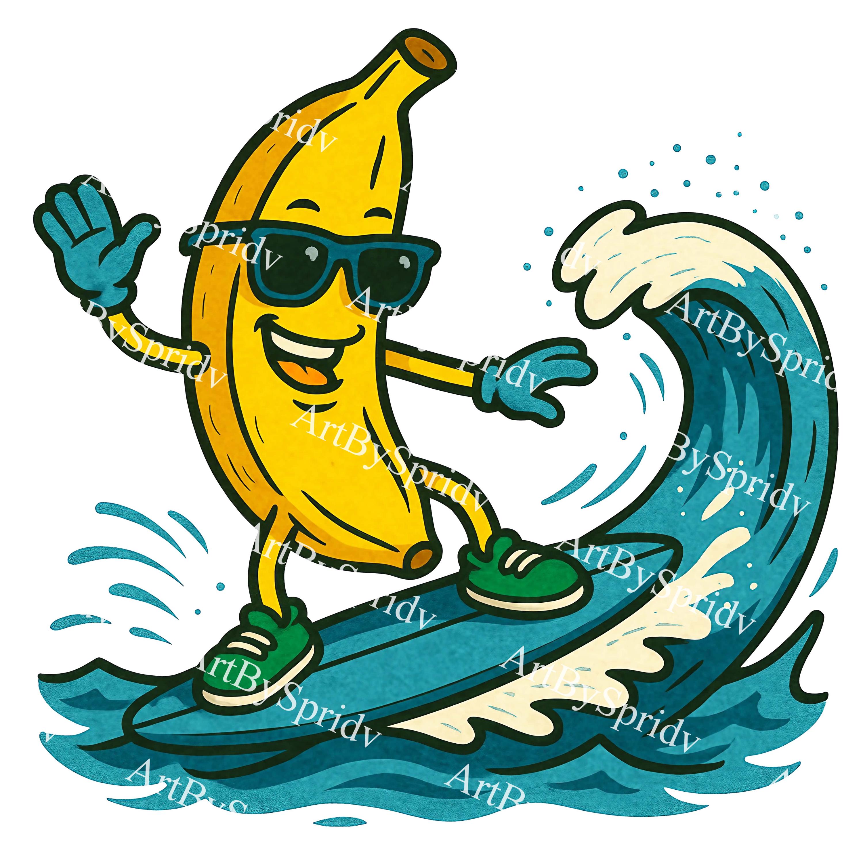 Cool Surfing Banana PNG, Funny Tropical Fruit Clipart for Summer Tee ...