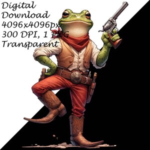 Watercolor Cowboy Frog Clipart Western Anuran With Revolver Gun Png ...