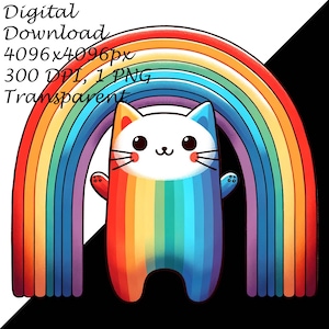 Rainbow Cat Clipart, Baby Shower Digital Clip Art, Printable Kitten ...
