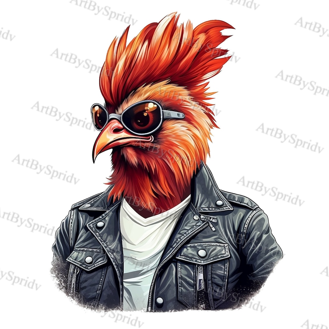 Punk Rock Rooster With Sunglasses PNG Clipart, Download Chicken, Retro ...