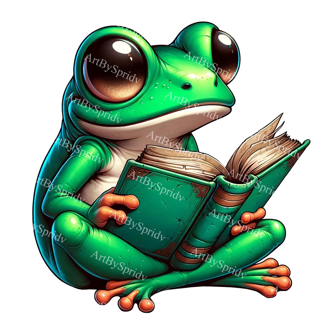 Scholarly Frog Digital Clipart – Green Book-loving Amphibian PNG ...